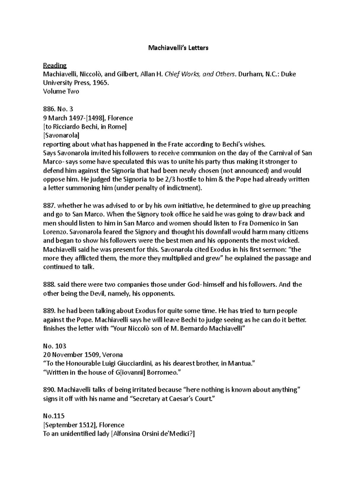 Machiavelli's Letters - Machiavelli’s Letters Reading Machiavelli ...