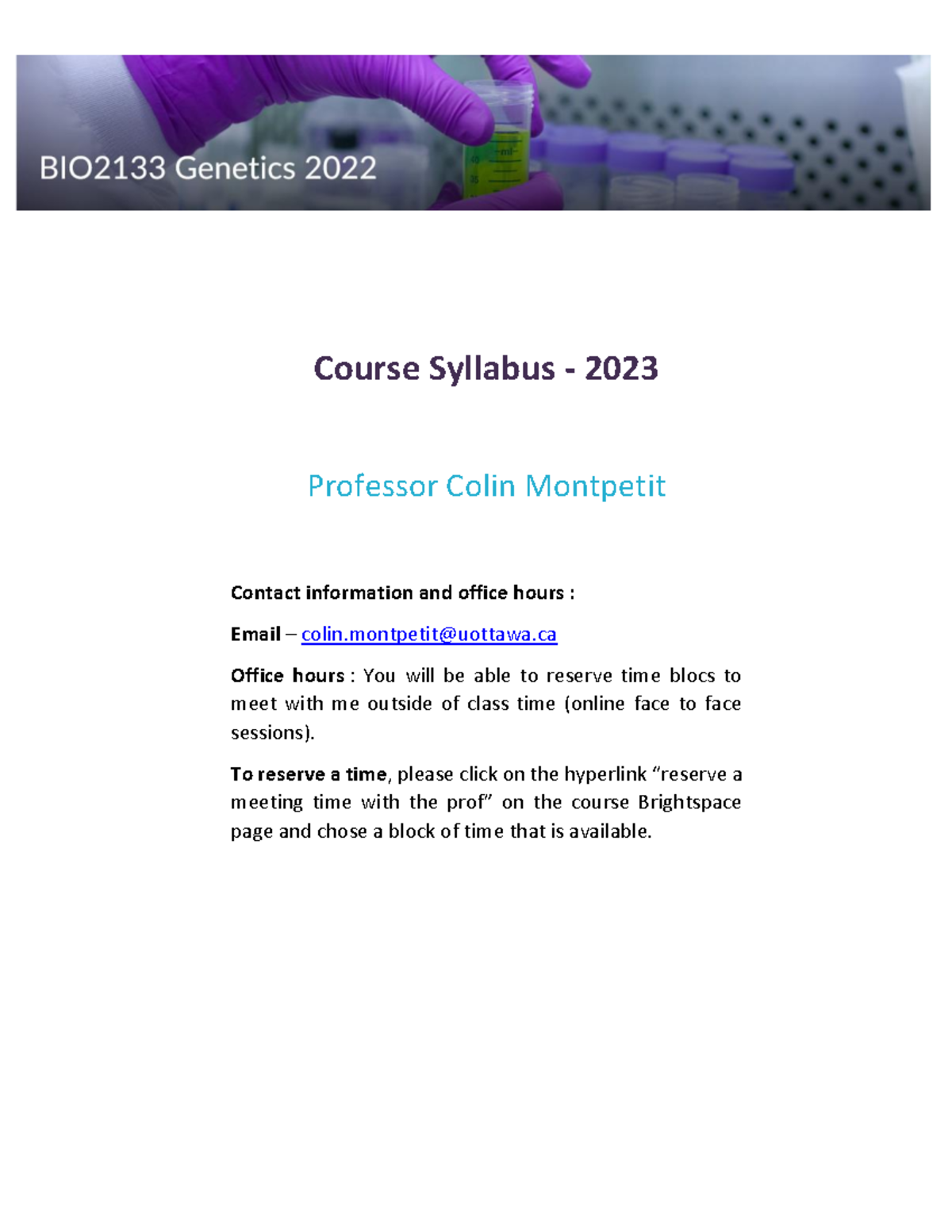 BIO2133 Syllabus 2023v1 - Course Syllabus - 2023 Professor Colin ...