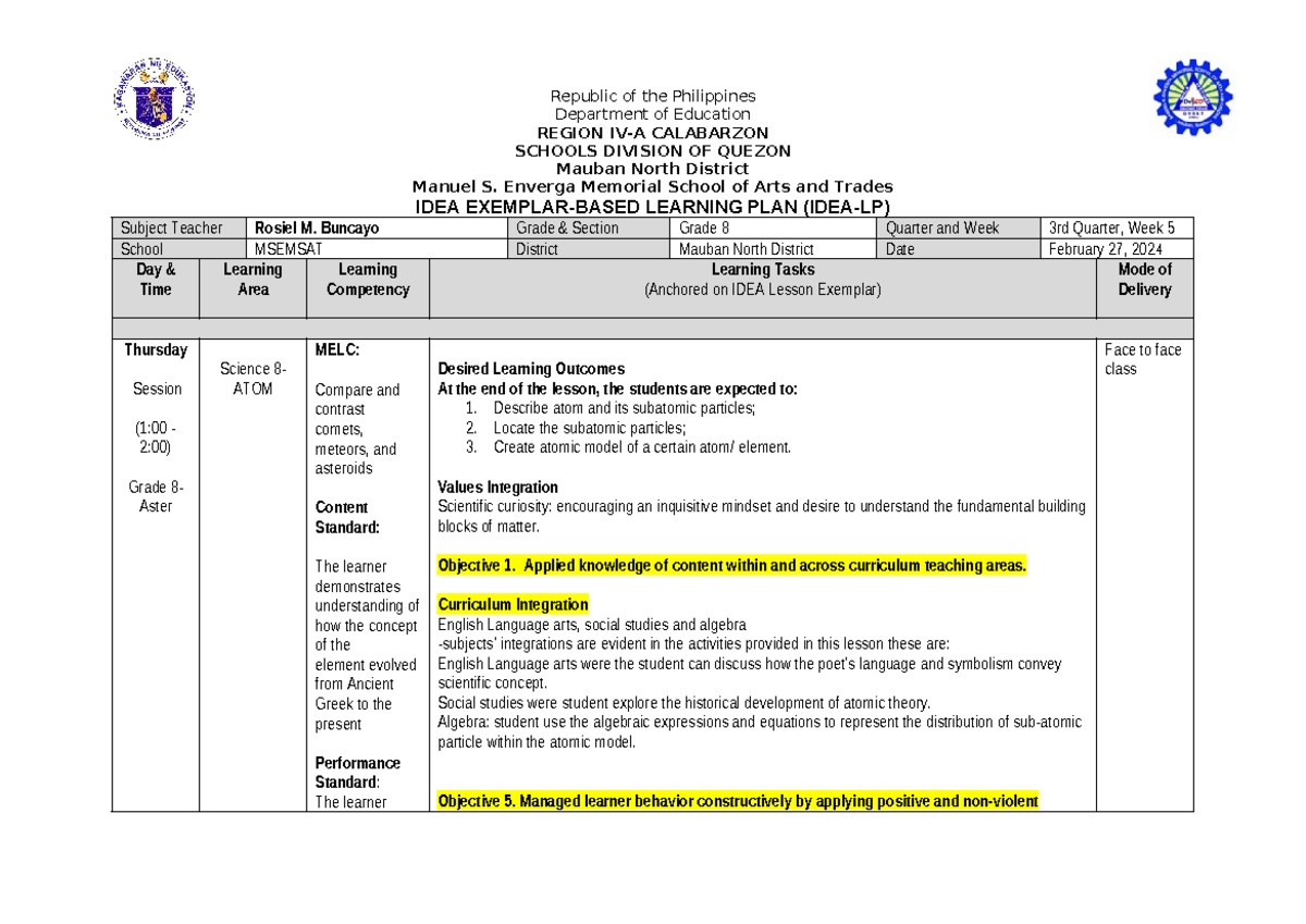 science 8 periodic table of elements - Department of Education REGION ...