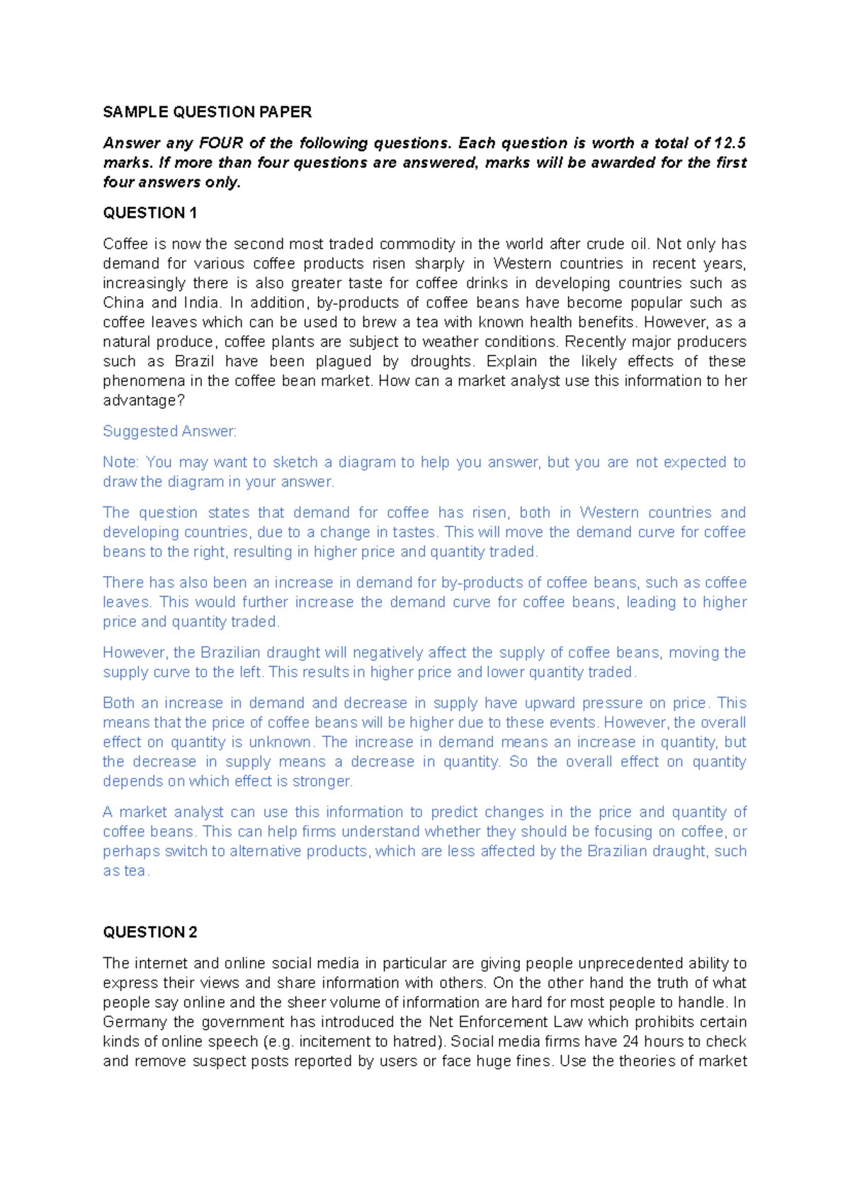 Sample Exam Questions Answers - SAMPLE QUESTION PAPER Answer any FOUR ...