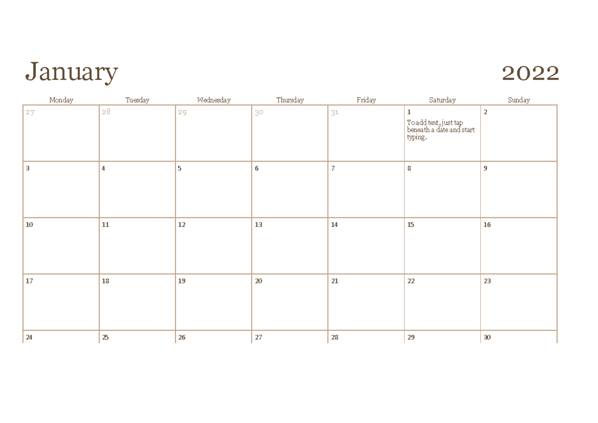 Daily Workplan - asdasd - January 2022 Monday Tuesday Wednesday ...