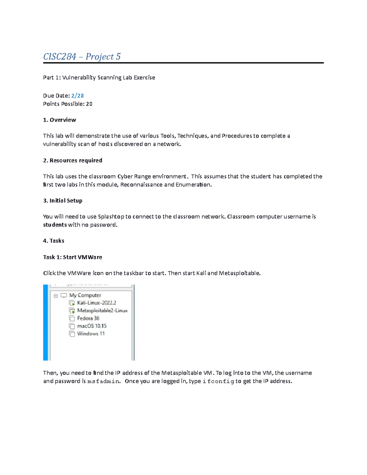 Cisc284 Alt Project 5 Vuln Scan Cisc284 Project 5 Part 1 Vulnerability Scanning Lab