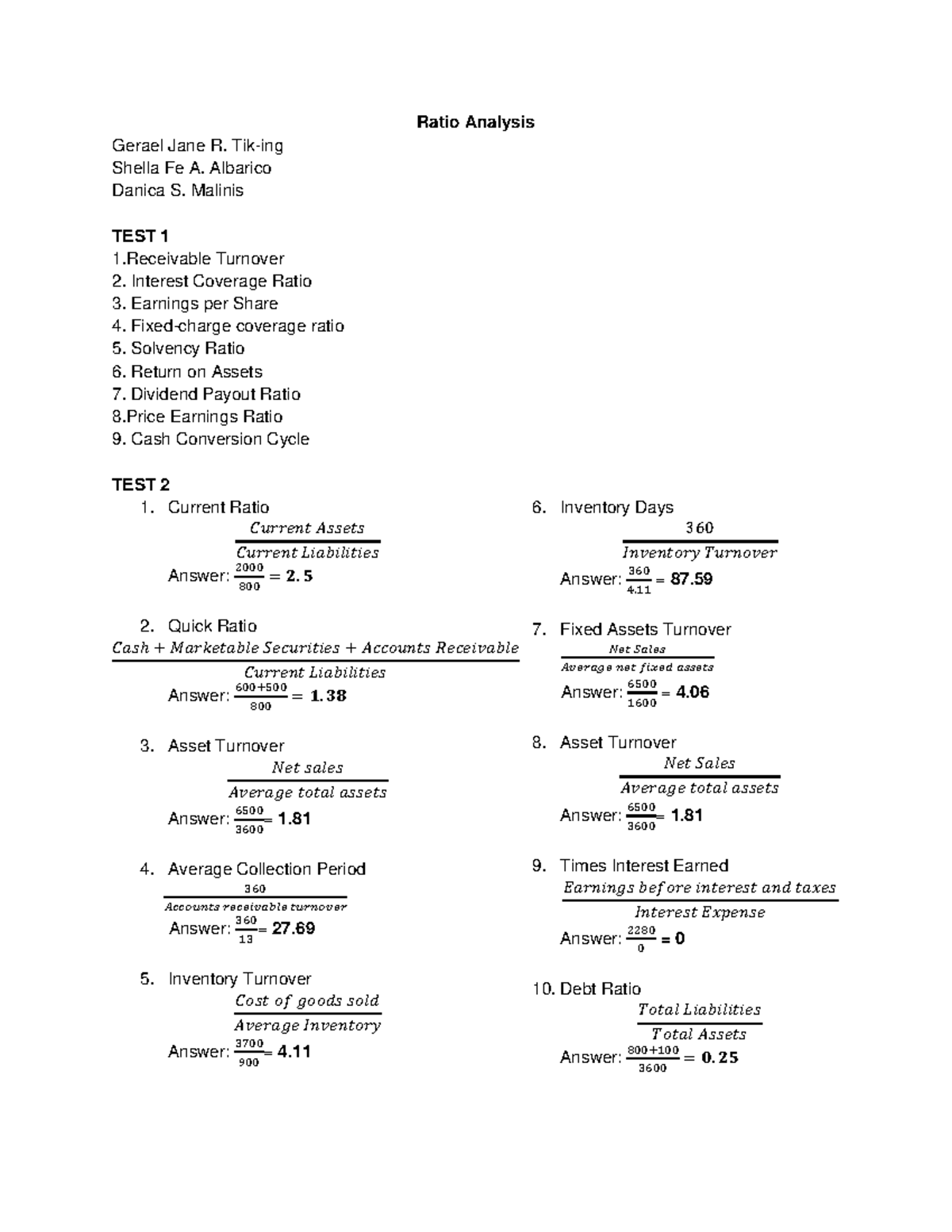 Activity 1 Ratio Analysis - Ratio Analysis Gerael Jane R. Tik-ing ...