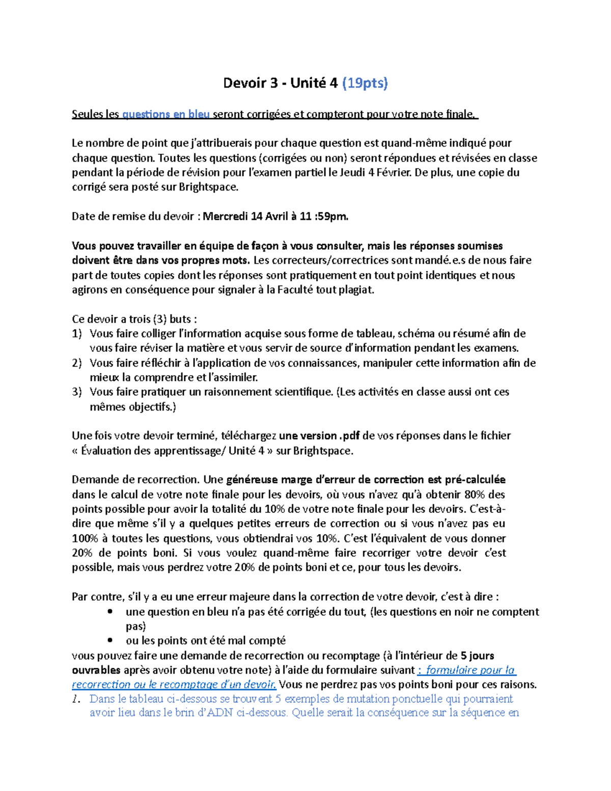 Devoir 3 - Unité 4 - Devoir 3 Unité 4 (19pts) Seules les questions en ...