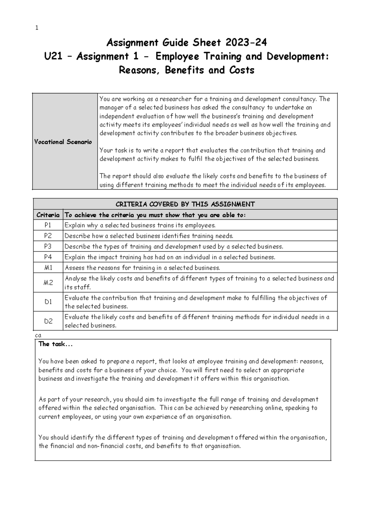 U21 - Assignment Guide A1 6 - 1 Assignment Guide Sheet 2023- U21 ...