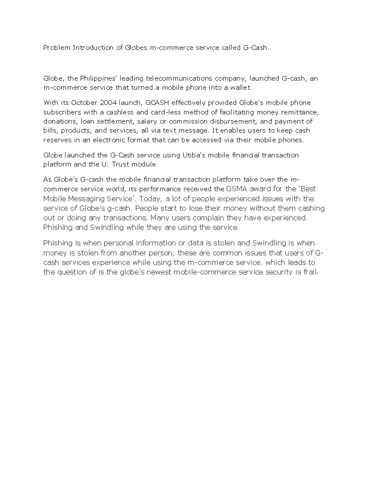 Problem-Introduction-of-Globes-G cash - Problem Introduction of Globes ...