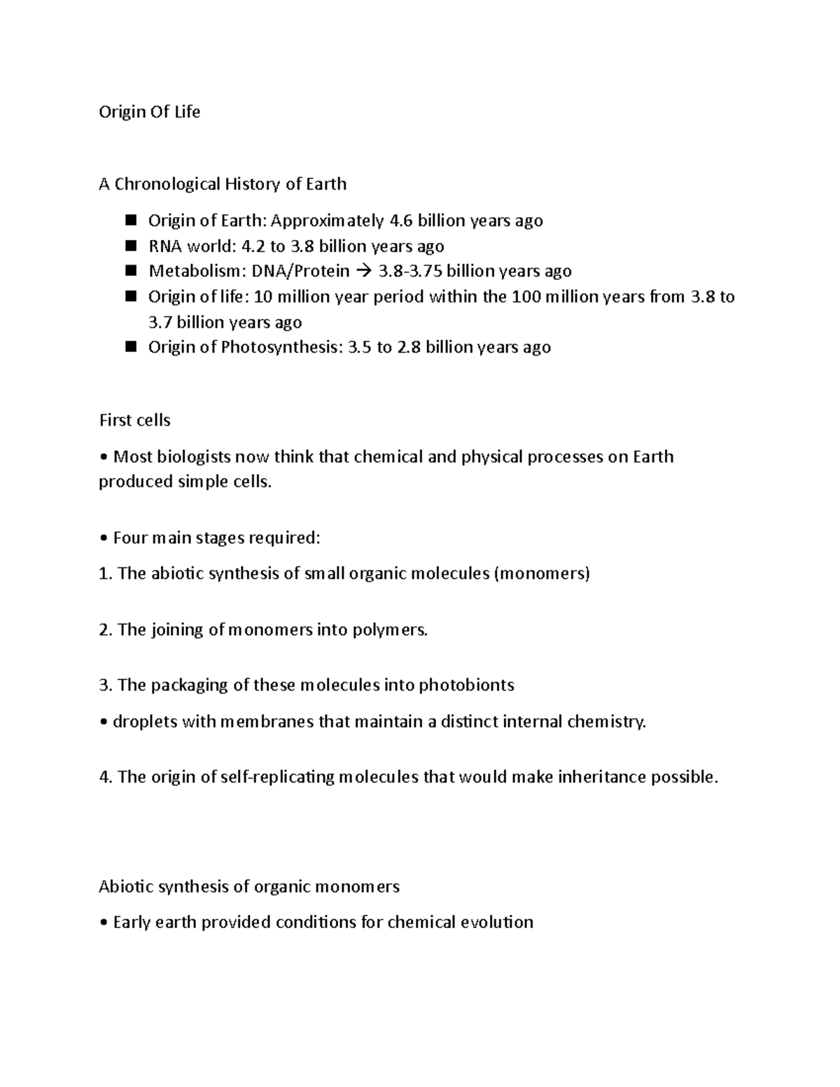 13 - Origin Of Life - Origin Of Life A Chronological History of Earth ...
