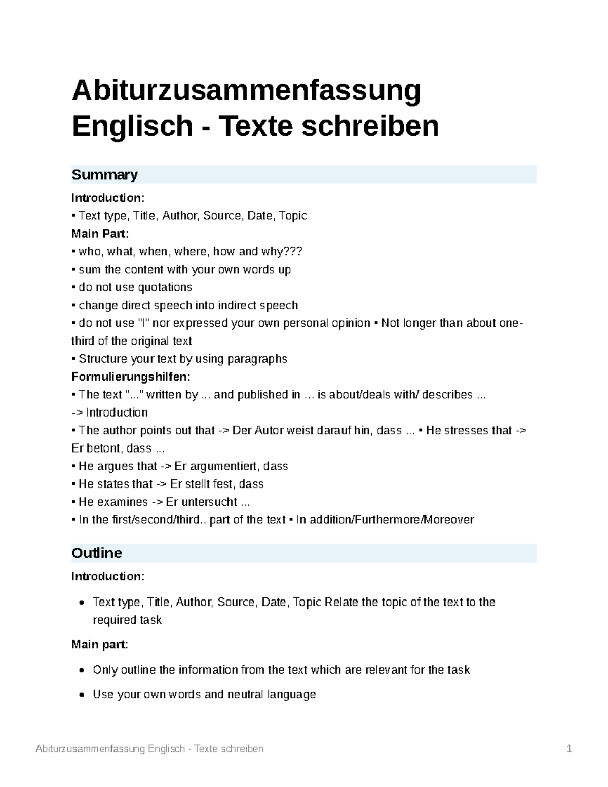Abiturzusammenfassung Englisch - Texte schreiben ...