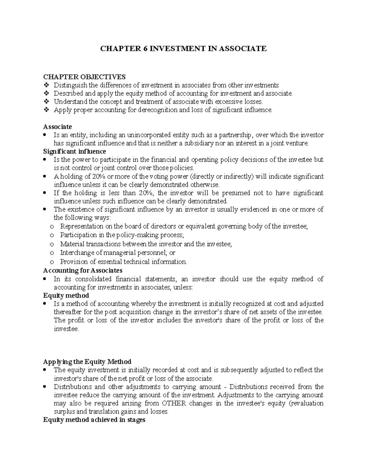 Chapter 6 Investment IN Associate - CHAPTER 6 INVESTMENT IN ASSOCIATE ...