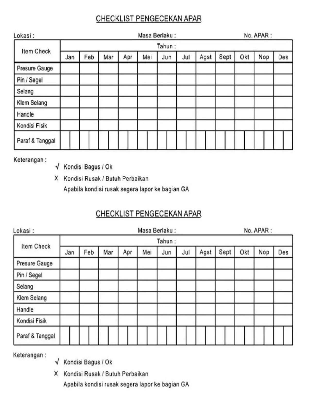 Ceklis Pengecekan APAR - Akuntansi Manajemen - Studocu