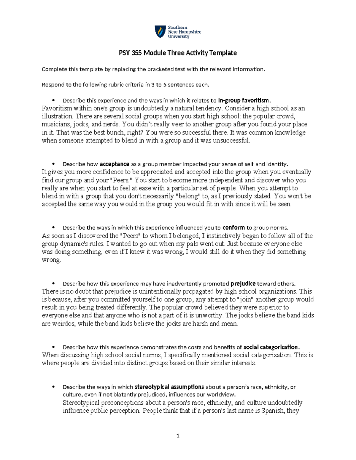 PSY 355 Module Three Activity Template - PSY 355 Module Three Activity ...