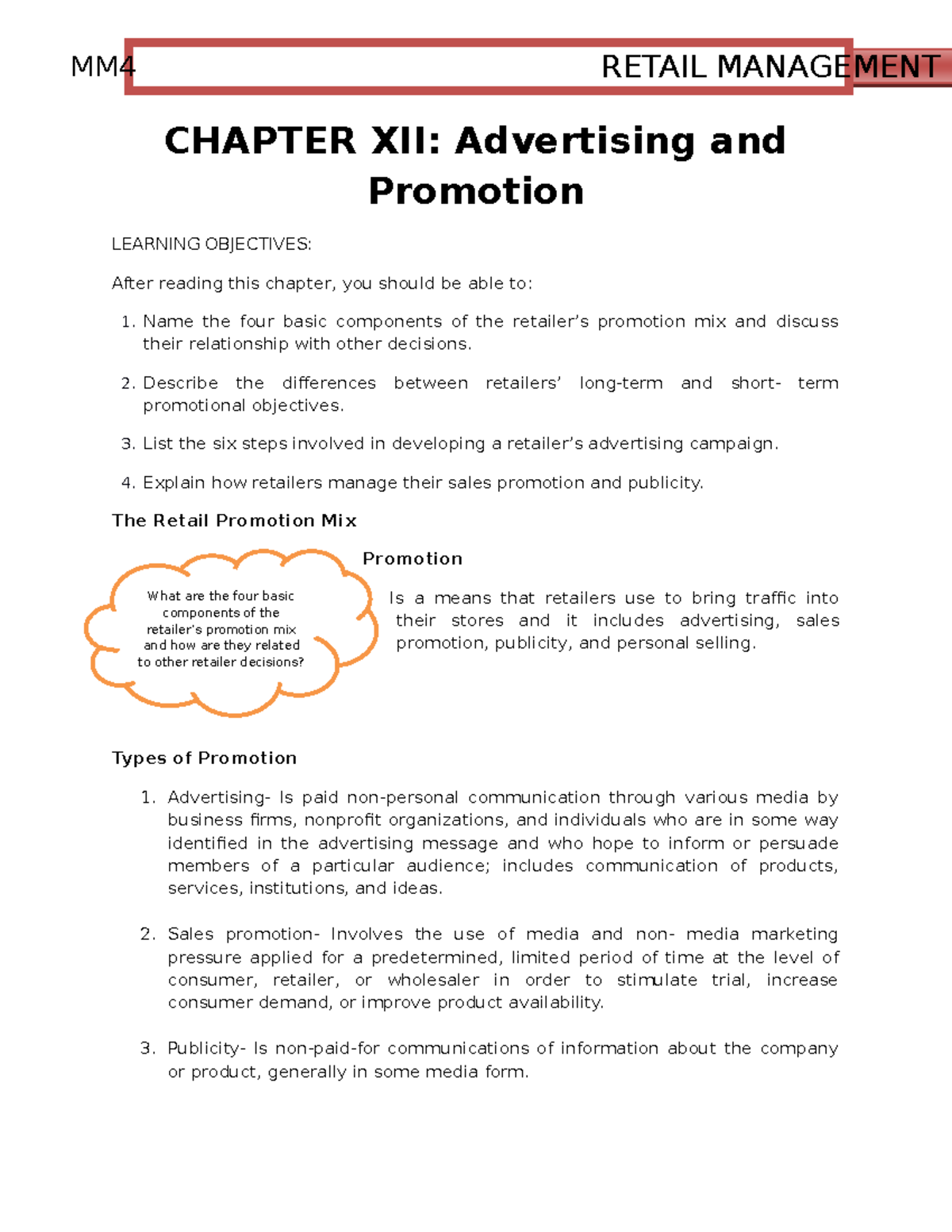 Retail management module 12 - CHAPTER XII: Advertising and Promotion ...