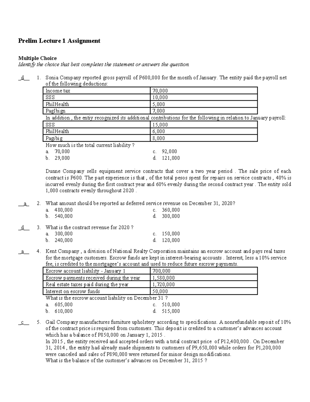 Pdfcoffee - Practical Examples - Prelim Lecture 1 Assignment Multiple ...