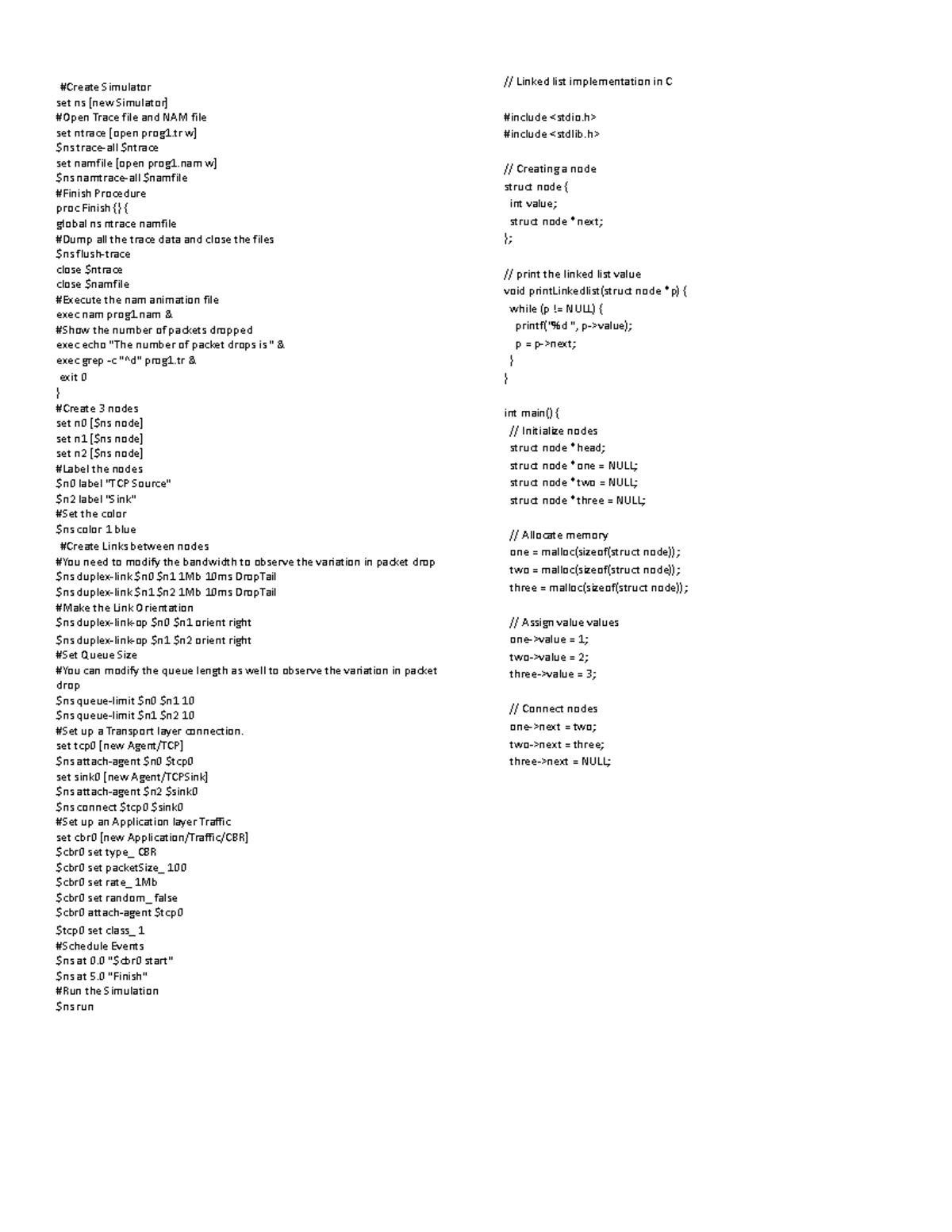 Create Simulator CN lab - #Create Simulator set ns [new Simulator] # ...
