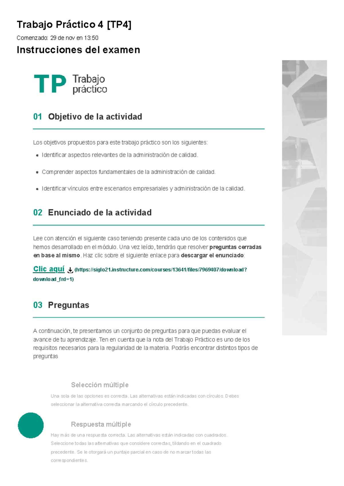 TP4 - Trabajo Practico $ - Trabajo Práctico 4 [TP4] Comenzado: 29 de nov en 13: Instrucciones ...