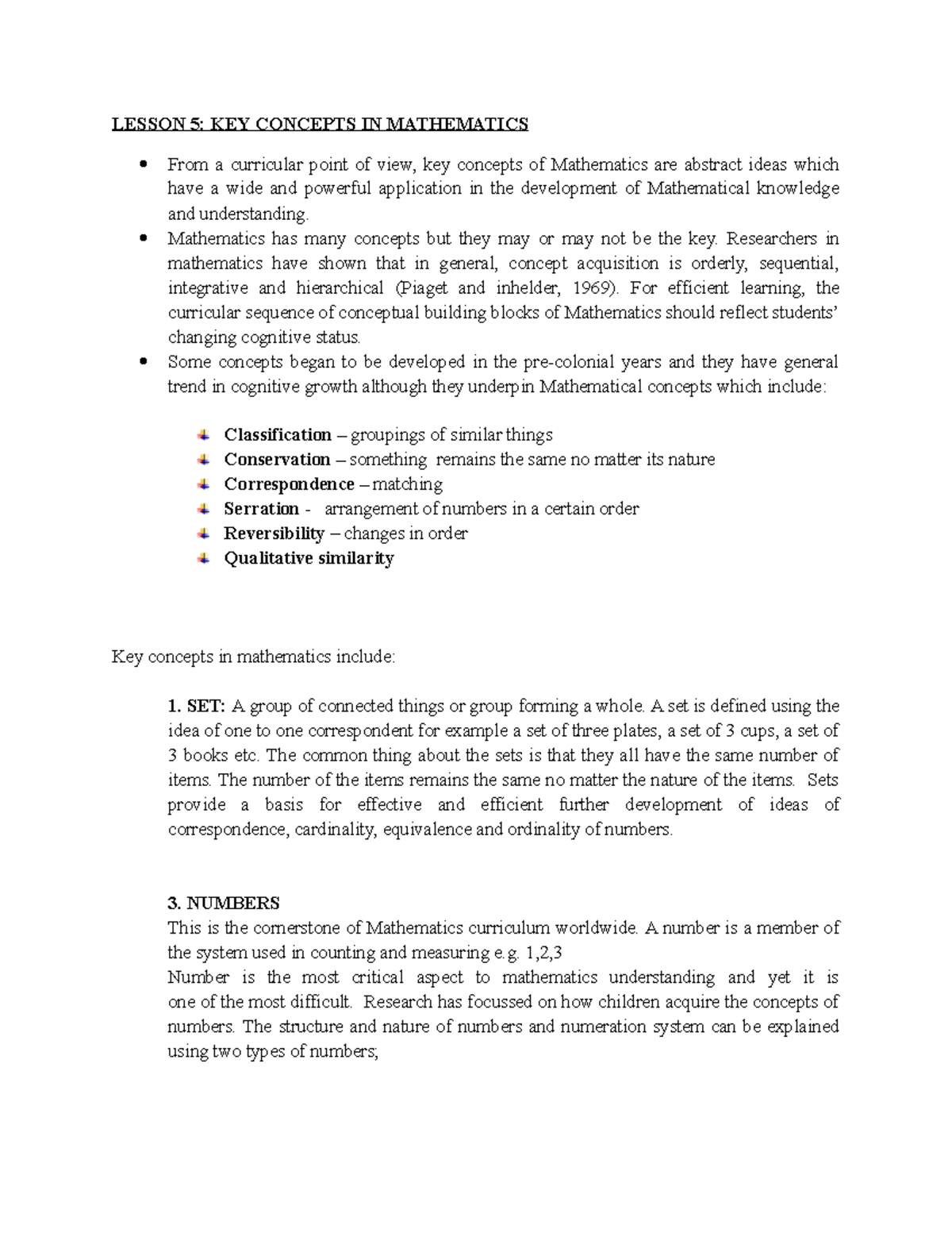 Lesson 5-KEY Concepts IN Mathematics - LESSON 5: KEY CONCEPTS IN ...