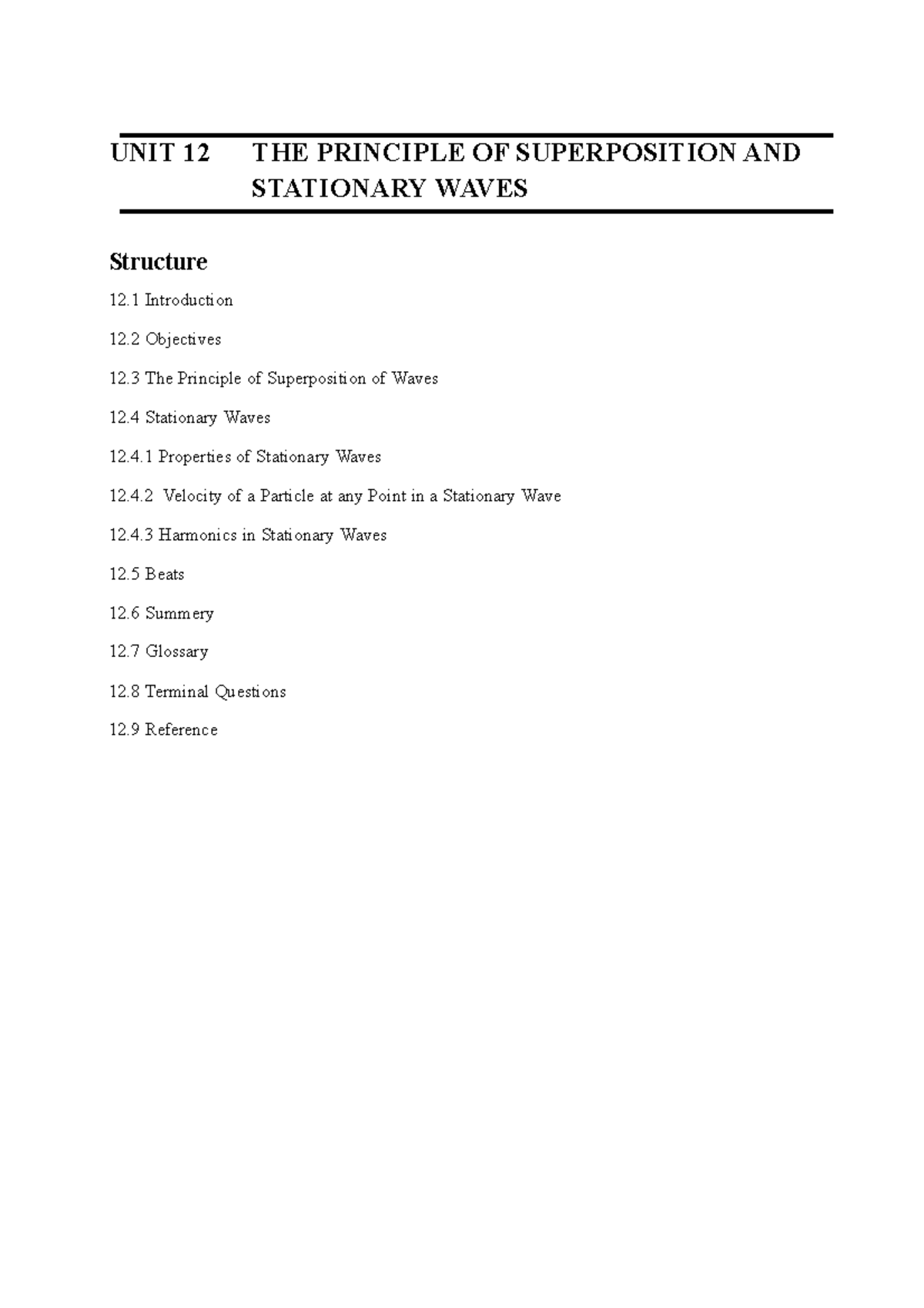 THE Principle OF Superposition AND Stationary Waves - UNIT 12 THE ...