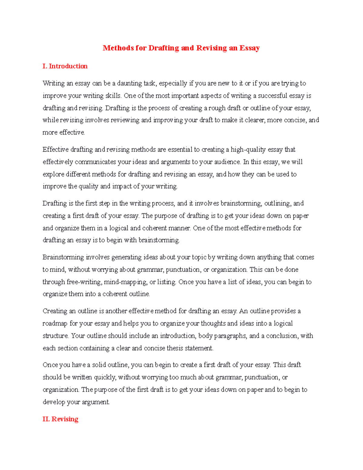 Methods for Drafting and Revising an Essay - Introduction Writing an ...