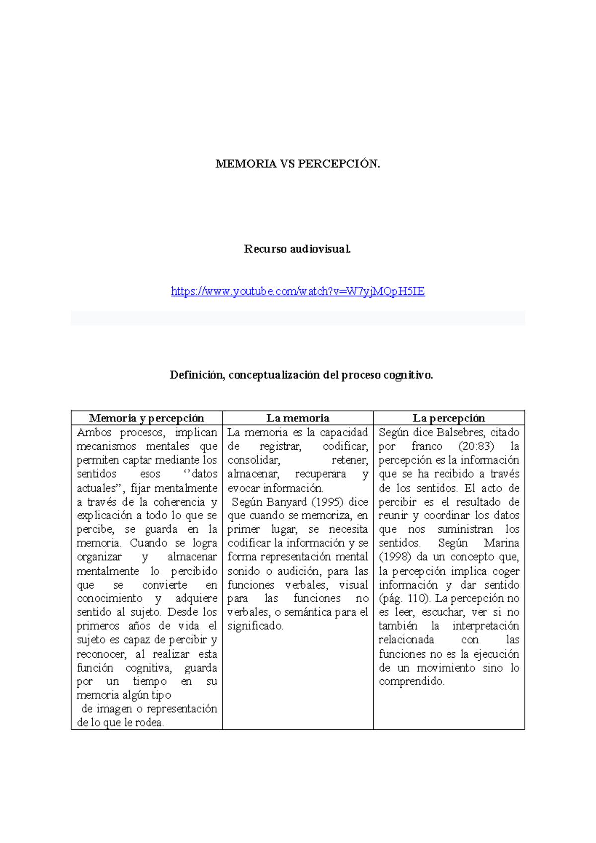 Matriz nueva - primera - MEMORIA VS PERCEPCIÓN. Recurso audiovisual ...