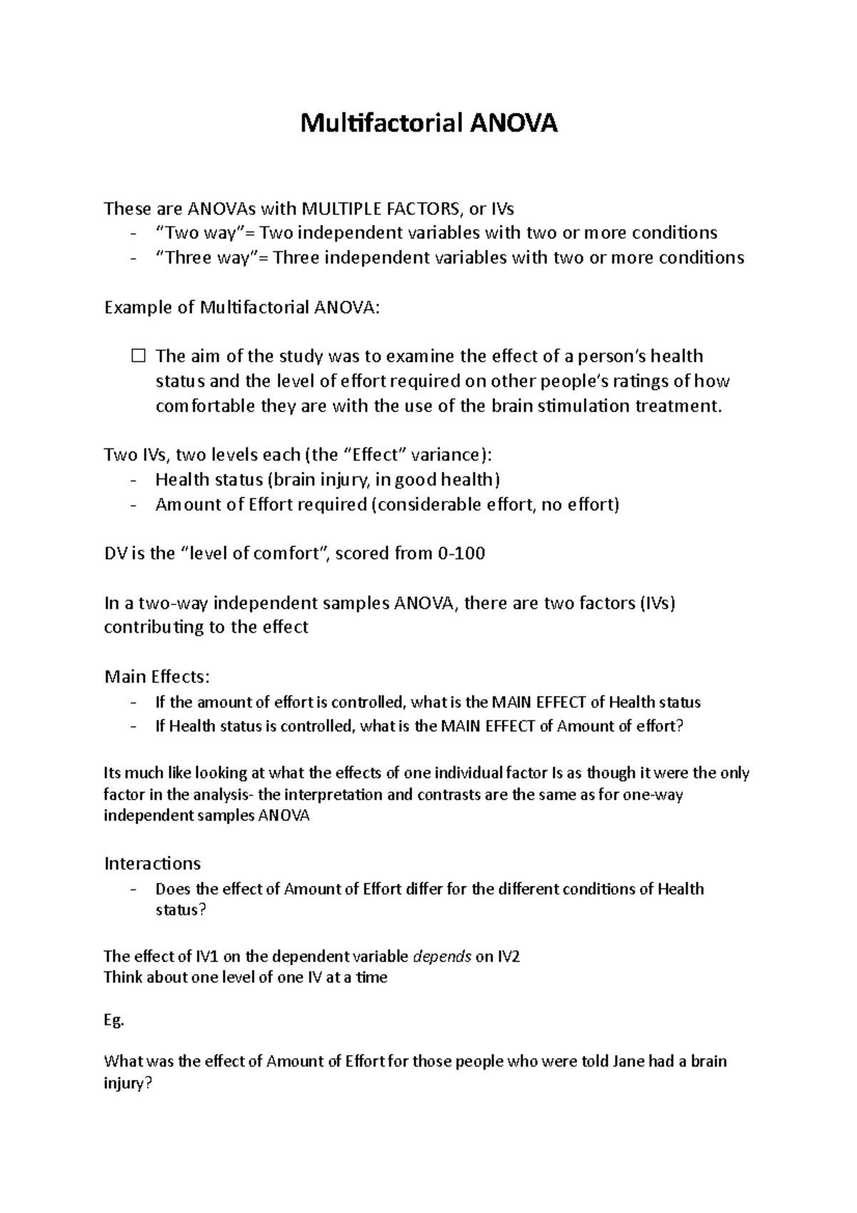 Multifactorial Anova - Summary Quantitative methods - Multifactorial ...