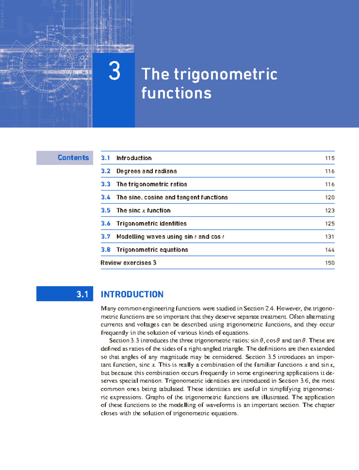 Engineering mathematics 5th 10 - 3 The trigonometric functions Contents 3 Introduction 115 3 ...