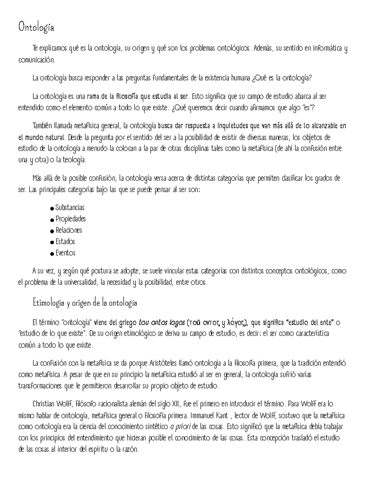 Ontología - APUNTE - Ontología Te explicamos qué es la ontología, su ...