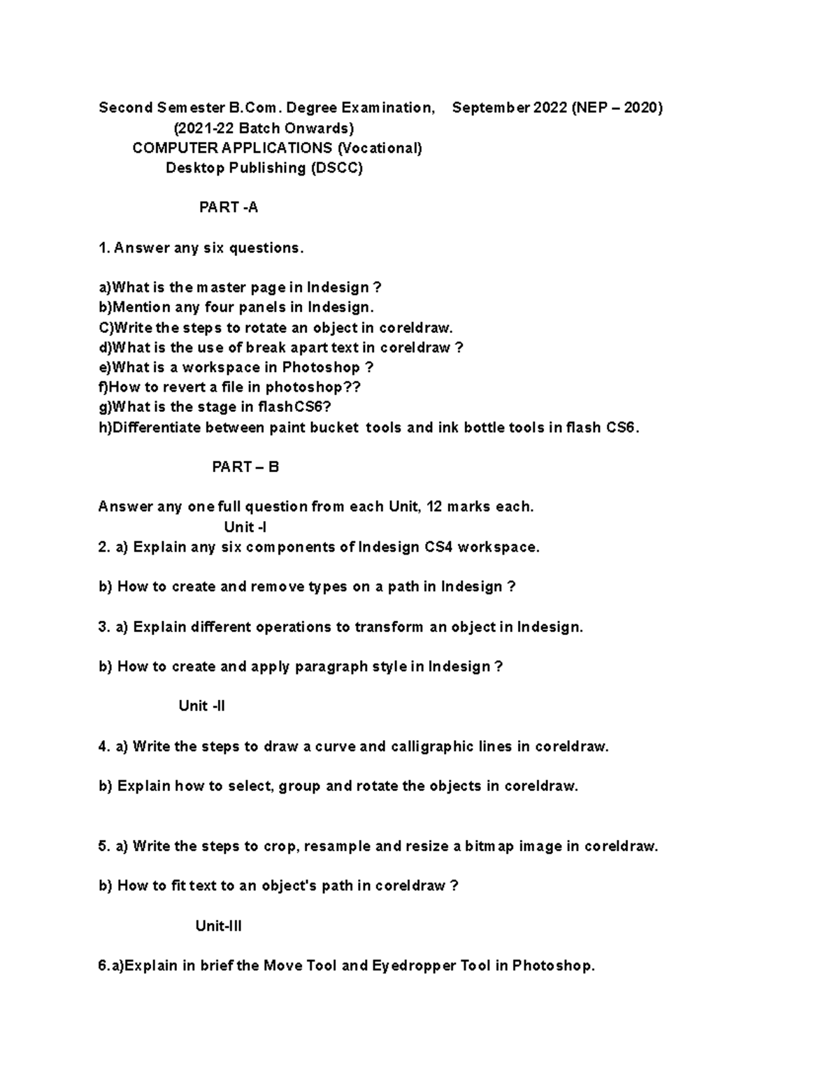Computer Application-Desktop Publishing - Second Semester B. Degree Examination, September 2022 ...