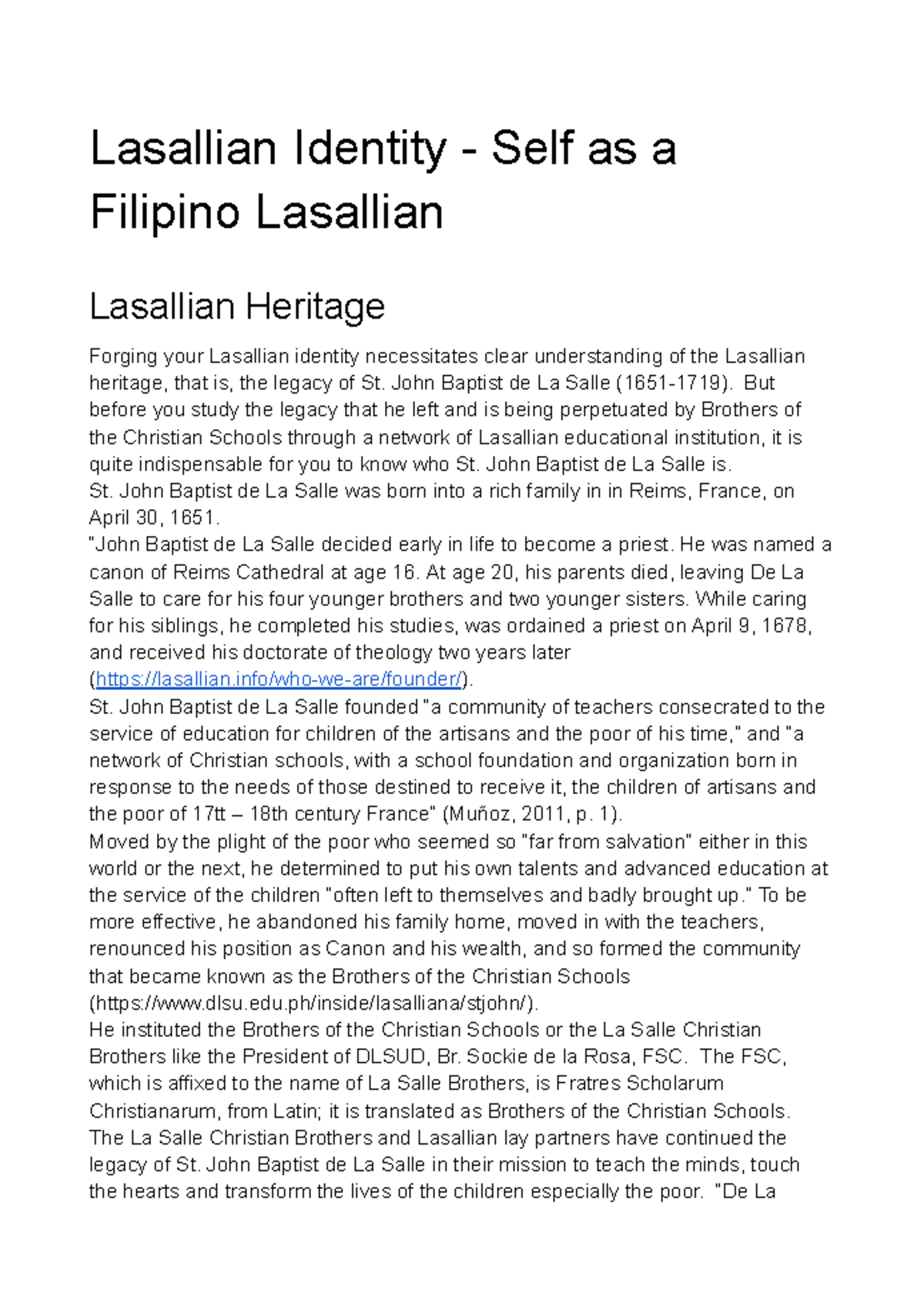 UTS MOD4 - study welll - Lasallian Identity - Self as a Filipino ...