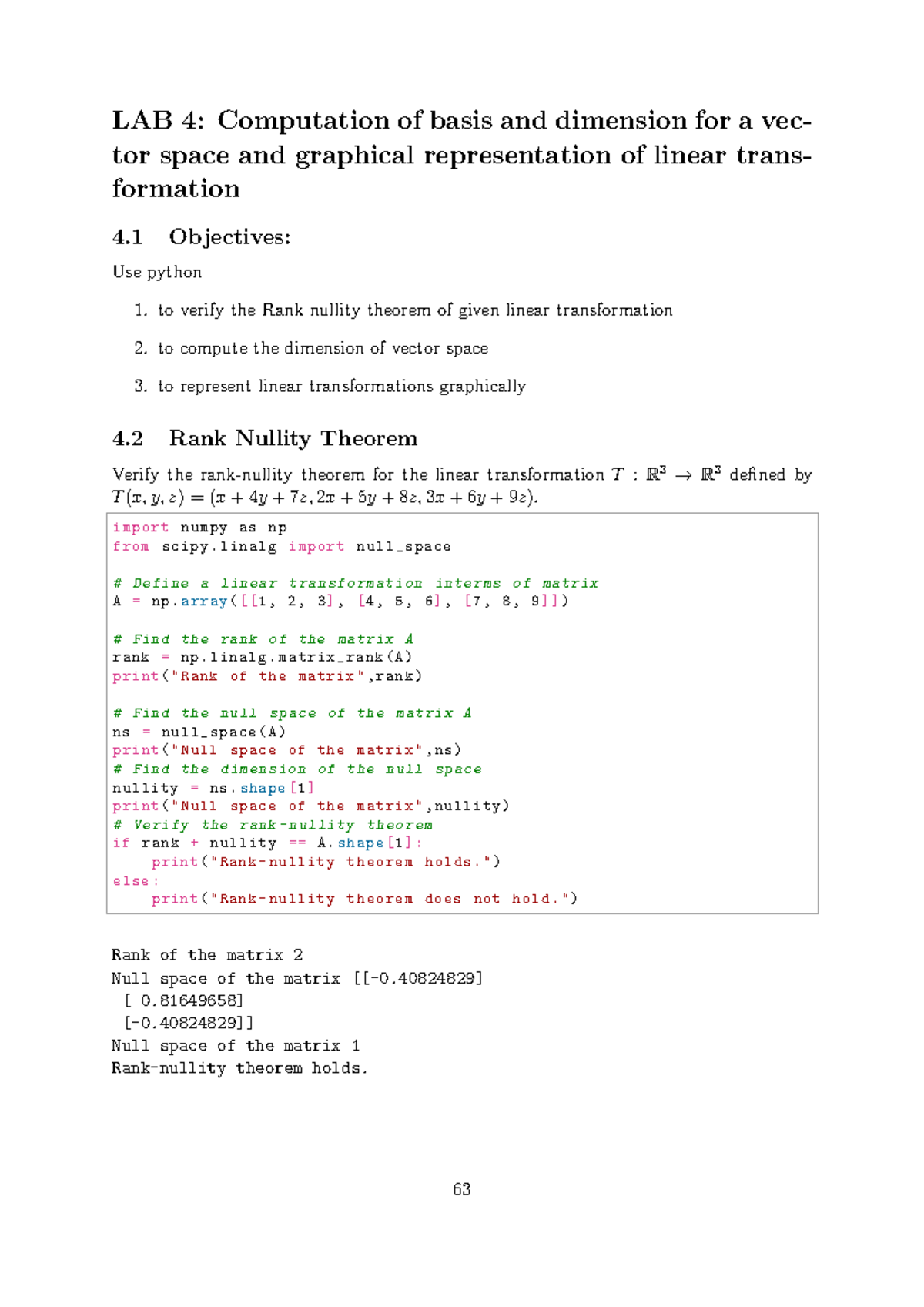 Lab 4 - Nothing - LAB 4: Computation of basis and dimension for a vec- tor space and graphical ...
