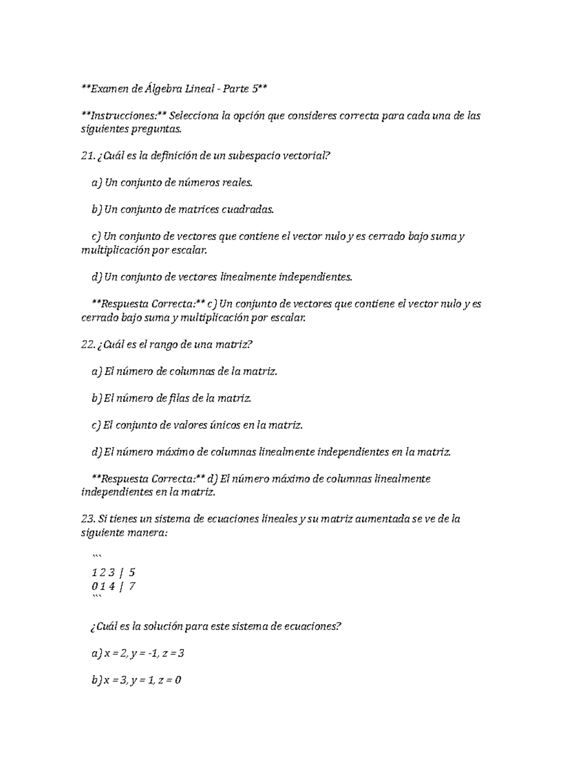 AL5 - Álgebra lineal - Examen de Álgebra Lineal - Parte 5 Instrucciones ...