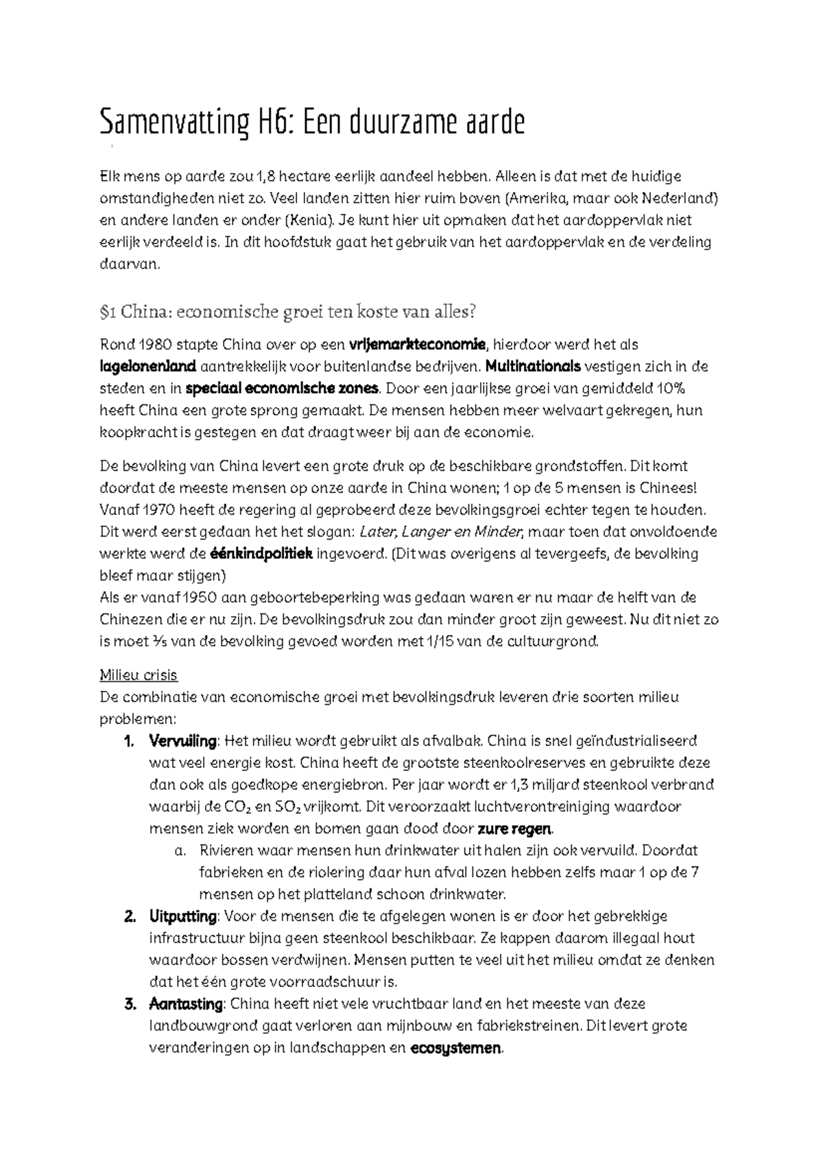 Samenvatting hoofstuk 6 een duurzame aarde - Samenvatting H6: Een ...