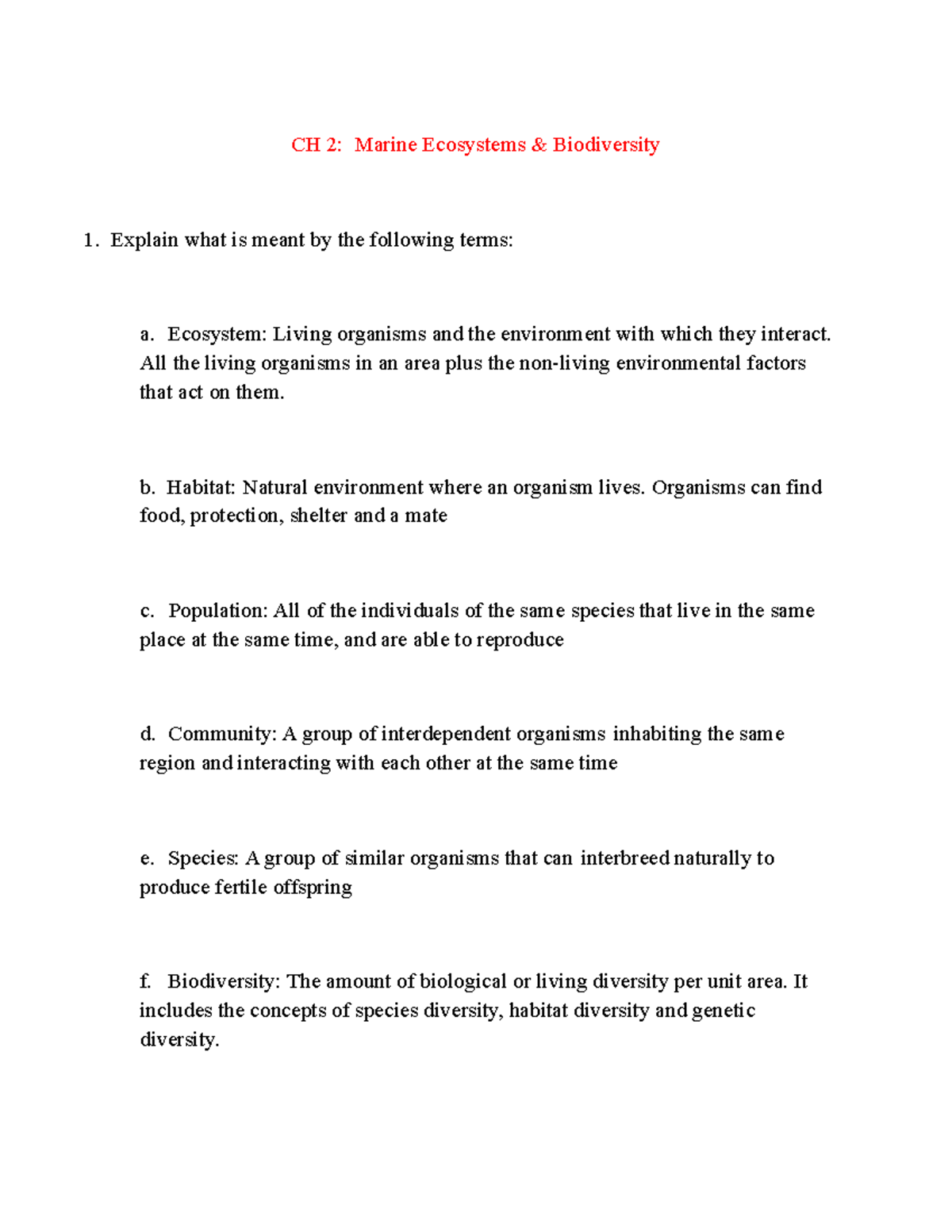 CH 2 Marine Ecosystems & Biodiversity - CH 2: Marine Ecosystems ...