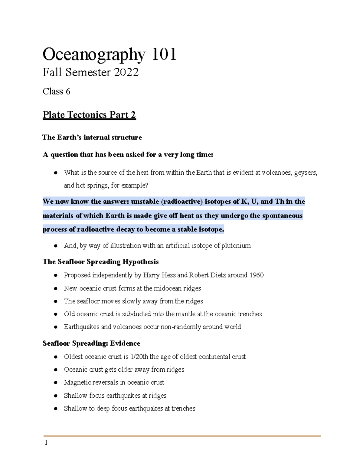 Oceanography Class 6 - Oceanography 101 Fall Semester 2022 Class 6 ...