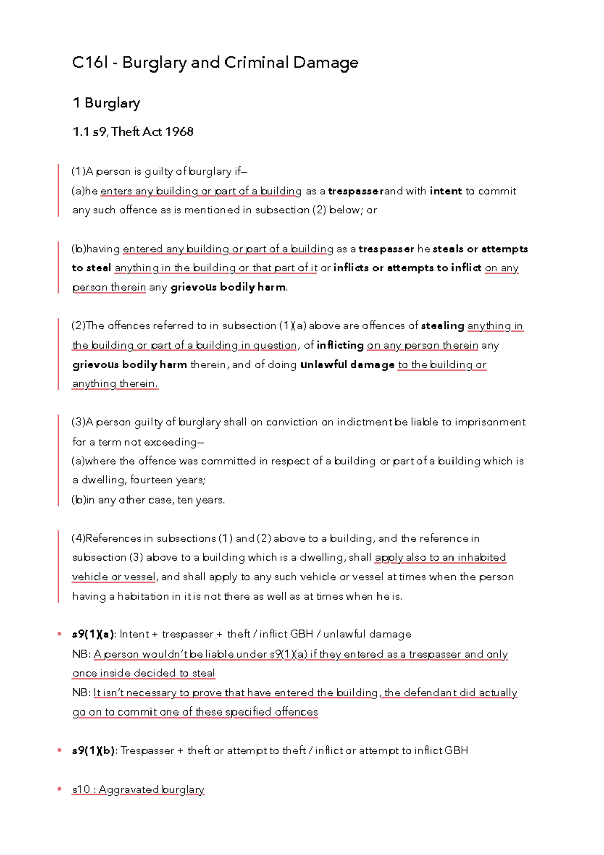 16-Burglary and Criminal Damage - (2)The offences referred to in ...