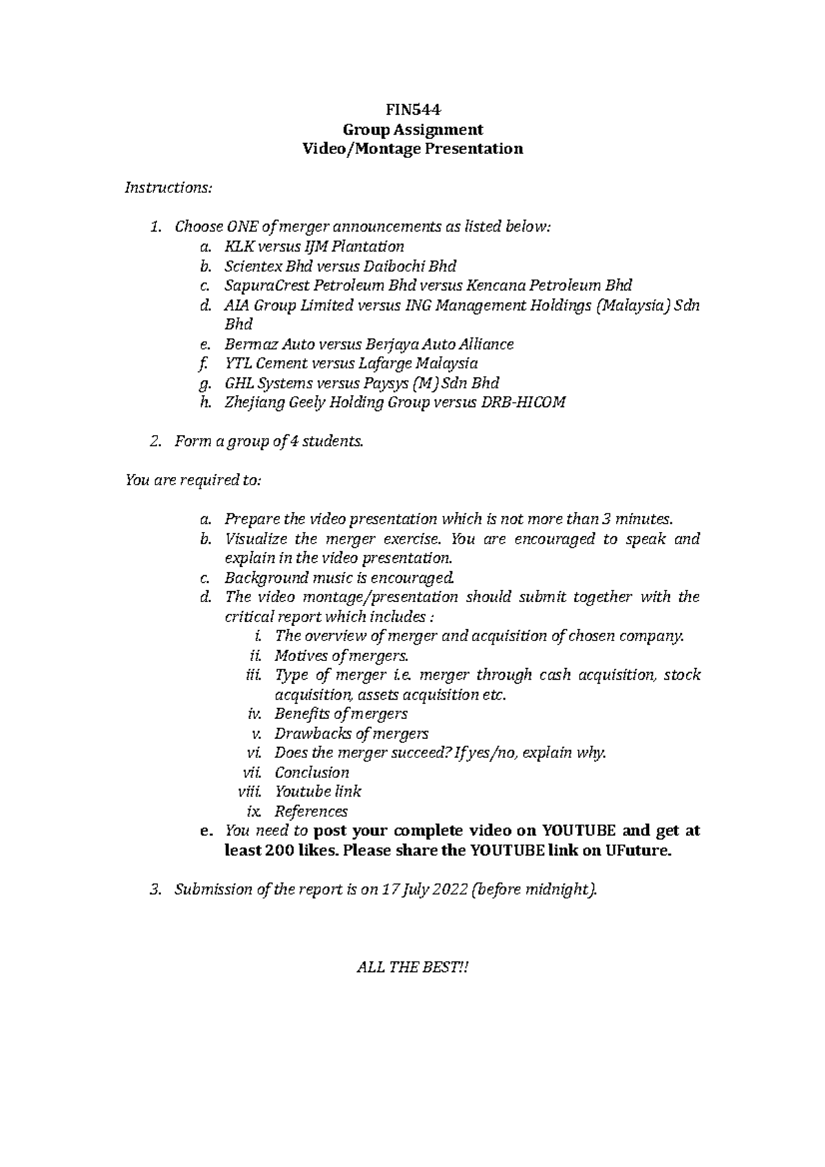 Video assignment FIN544 may22 - FIN Group Assignment Video/Montage ...