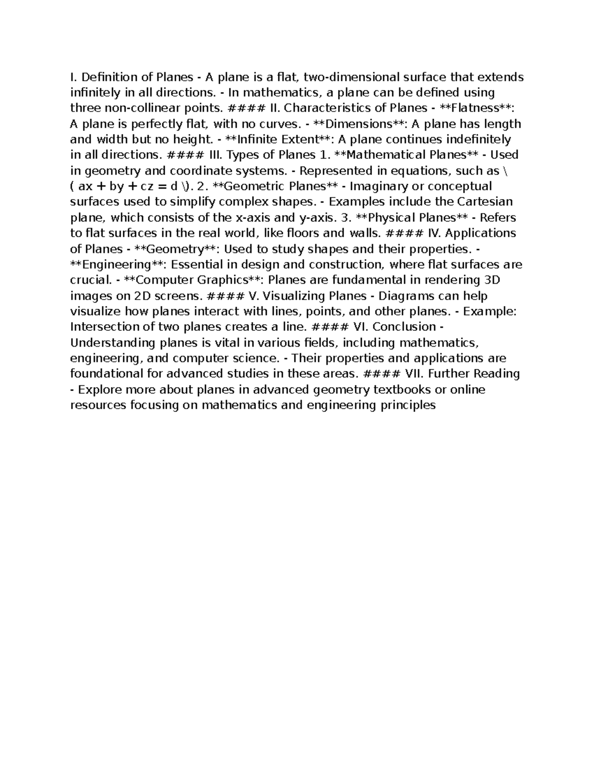 Lecmmn - 202 34 - I. Definition of Planes - A plane is a flat, two ...