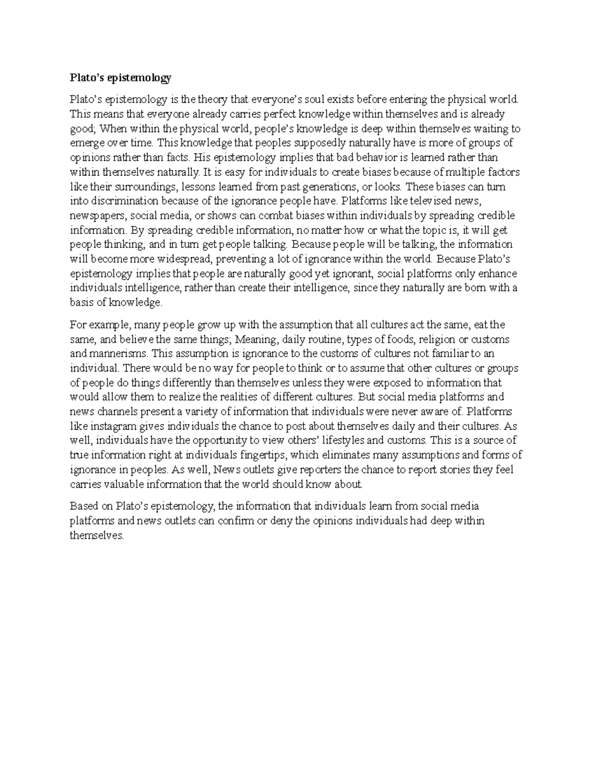 Plato's epistemology - Plato’s epistemology Plato’s epistemology is the ...