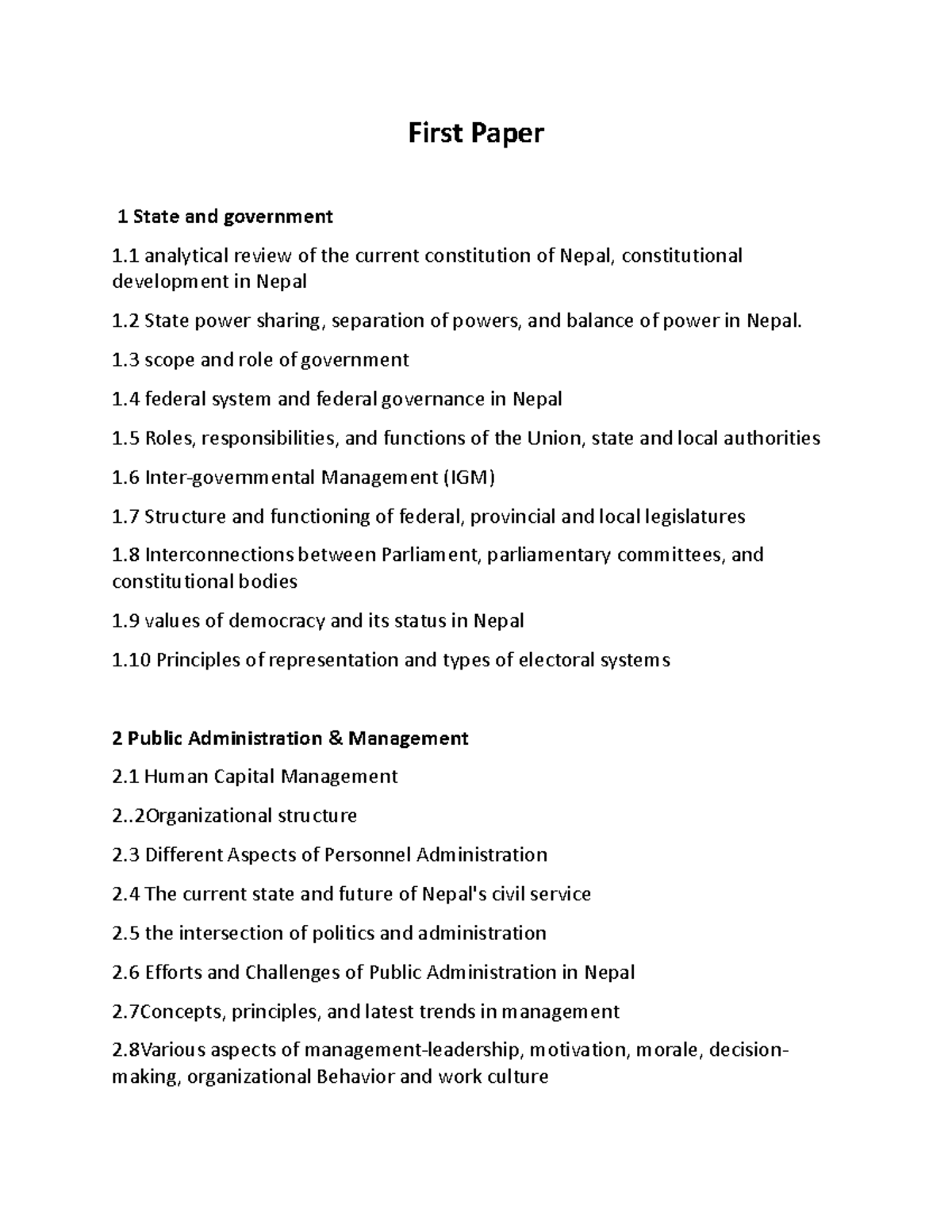 First Paper - Syllabus - First Paper 1 State and government 1 ...