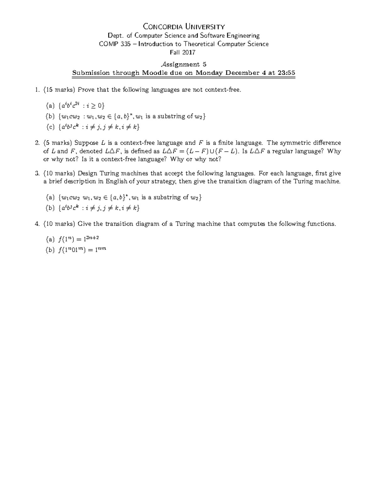 2017 Fall A5 Problems - practice - CONCORDIA UNIVERSITY Dept. of ...