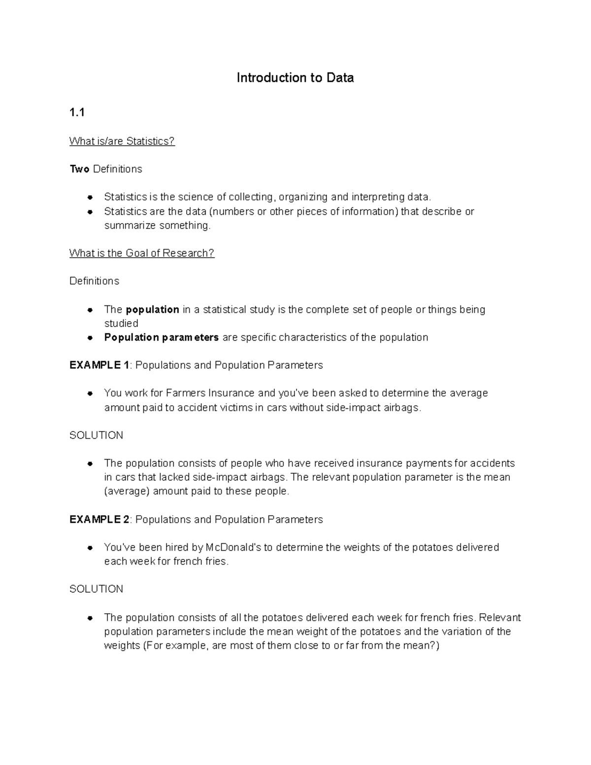 MTH 155 Chapter 1.1 Notes Introduction to Data - Introduction to Data 1 ...