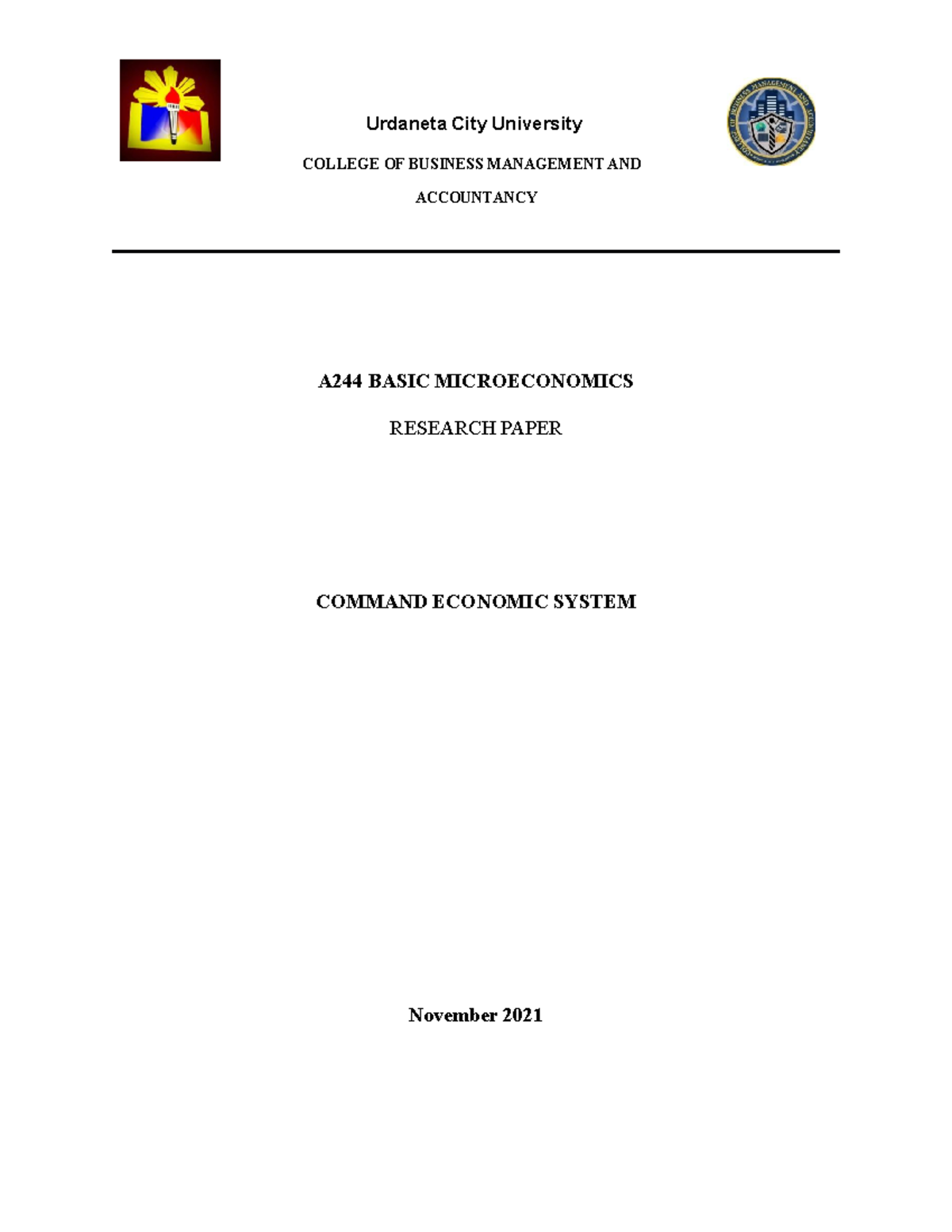 Command Economic System Research - Urdaneta City University COLLEGE OF ...