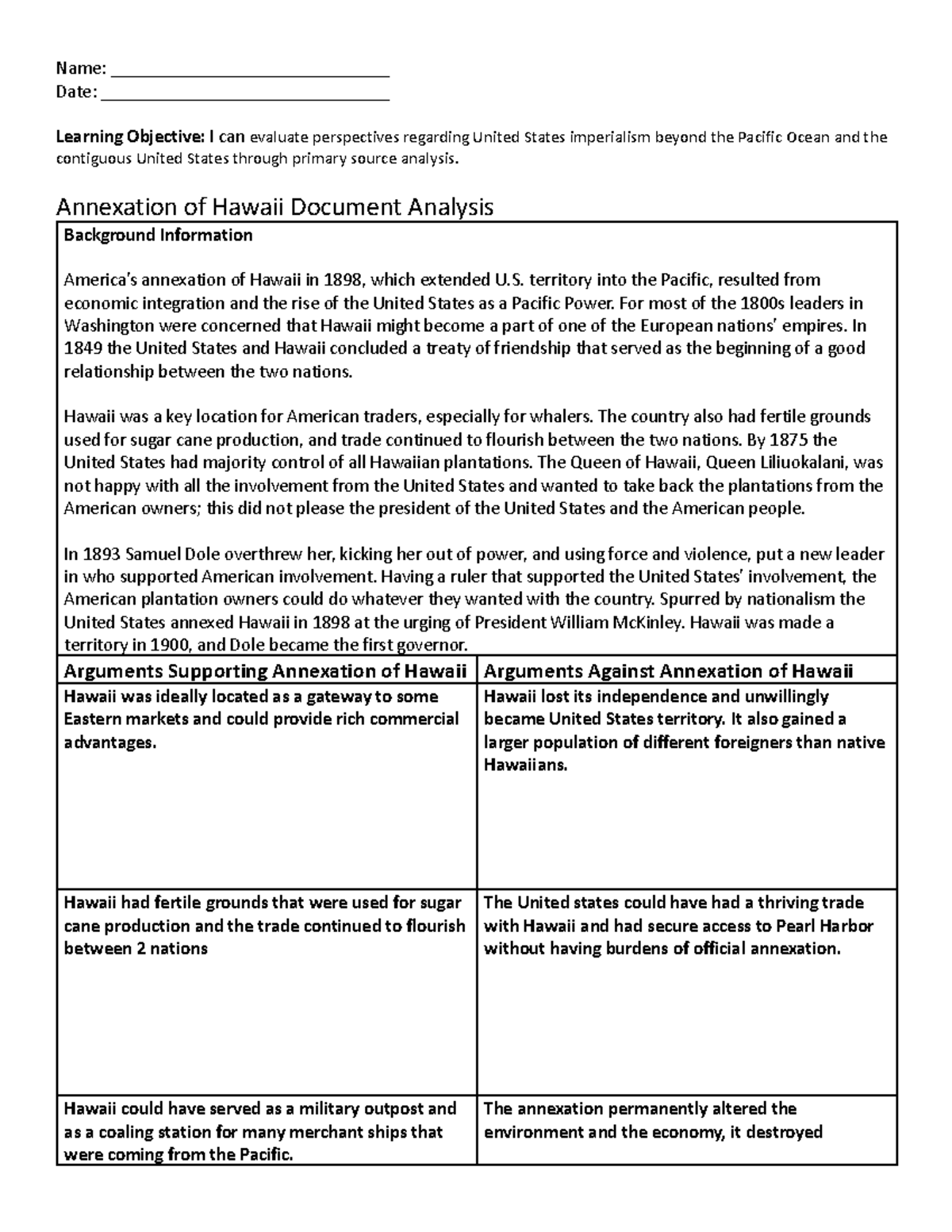 Copy of Annexing Hawaii Documents - Name ...