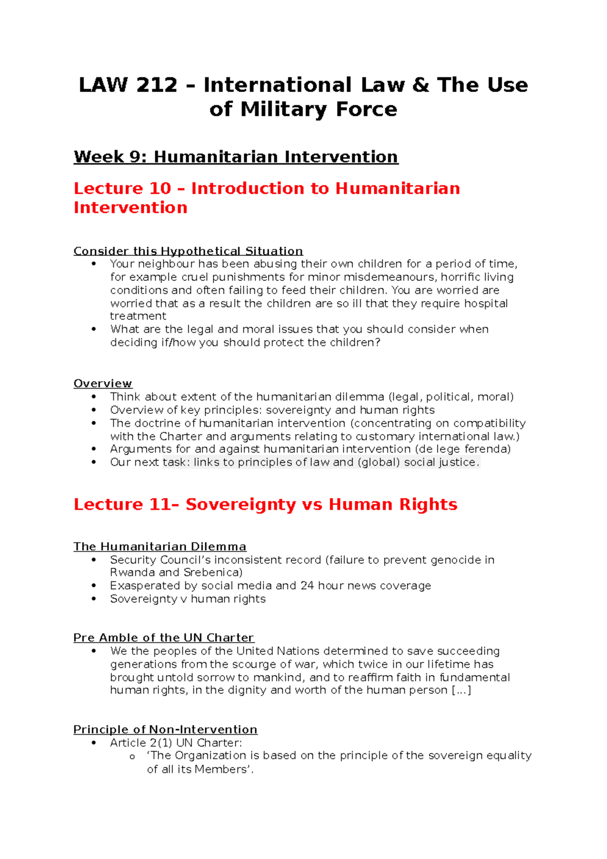 Humanitarian Intervention - LAW 212 – International Law & The Use of ...