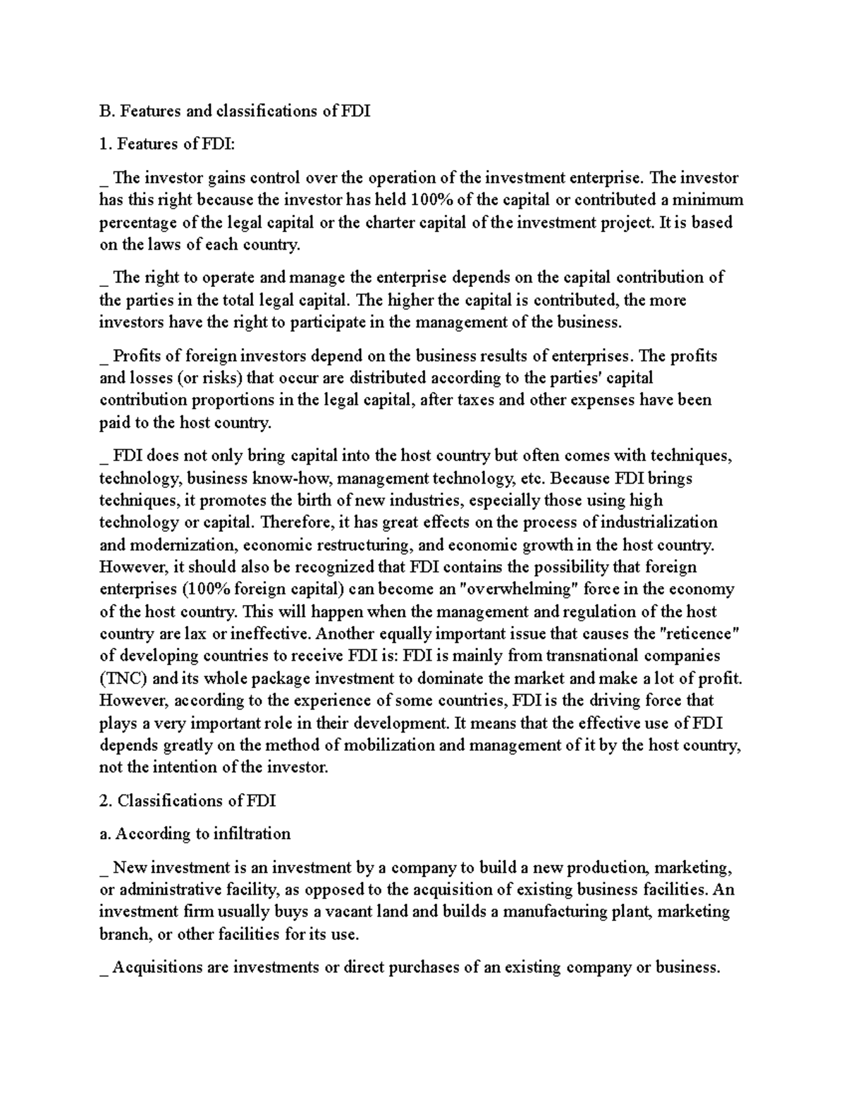 Đặc điểm và phân loại FDI - B. Features and classifications of FDI ...