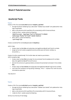ICT10013 Week08 Tutorial - ICT10013 Programming Concepts Week 08 Tutorial Swinburne University ...