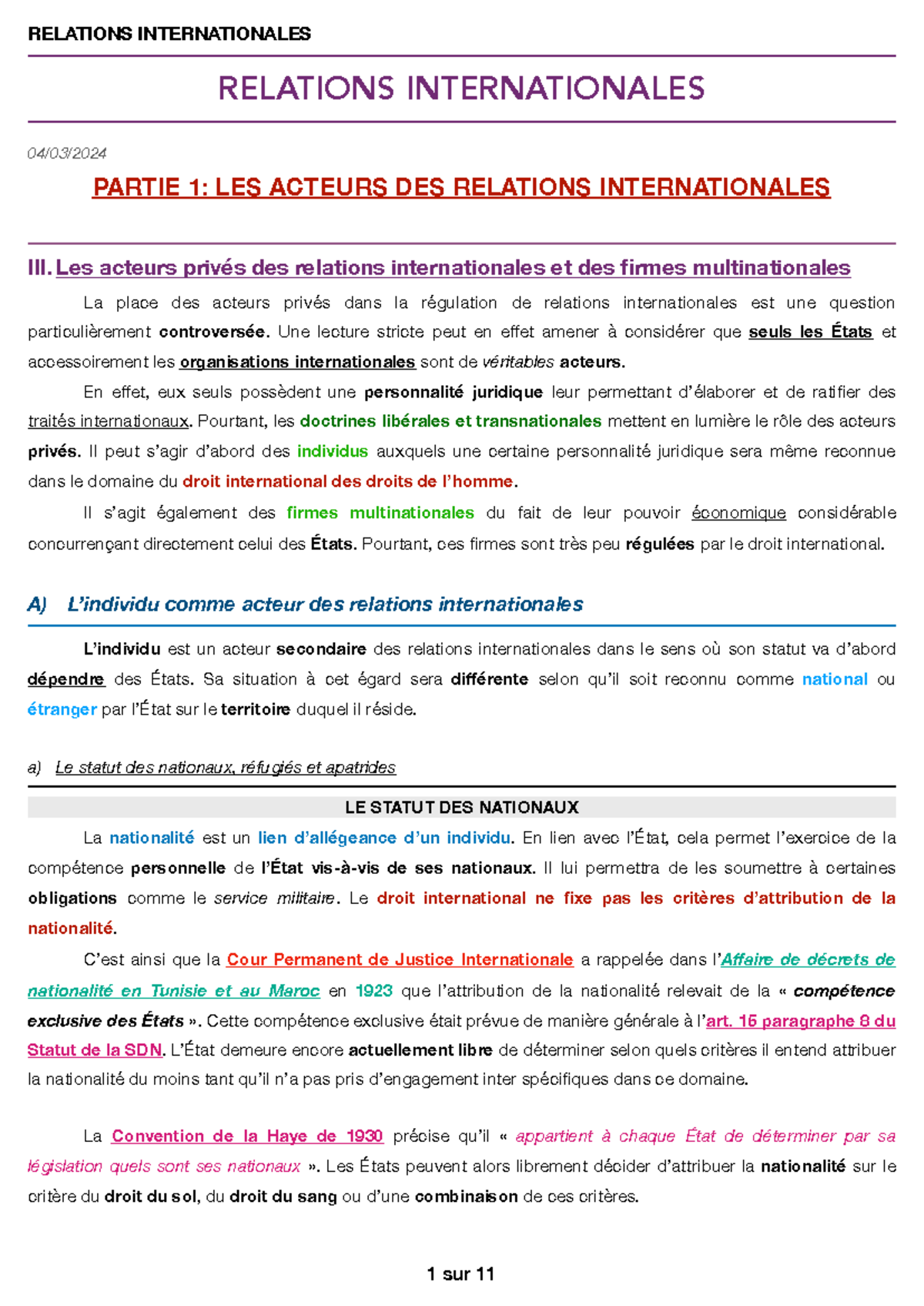 (4) Relations Internationales - P1 - LES Acteurs DES Relations ...