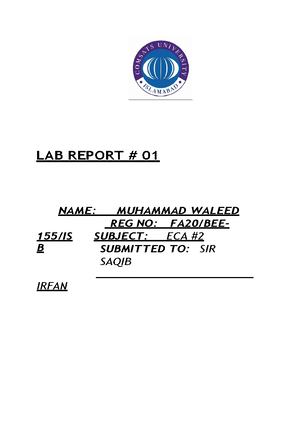 LAB 1 E1 IMTIAZ .DOCS - COMSATS University Islamabad Lab: 1 Course ...