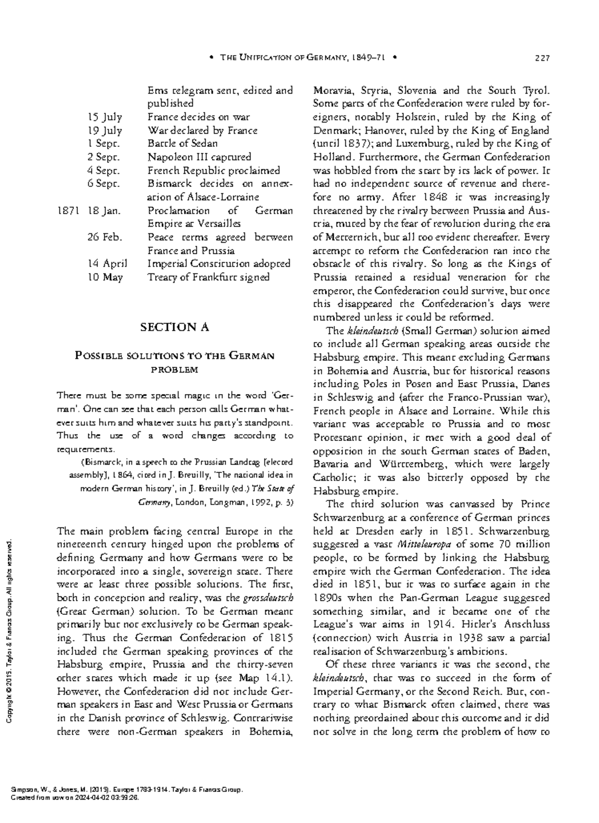 Europe 1783-1914 - (Chapter Fourteen The Unification of Germany, 1849 ...