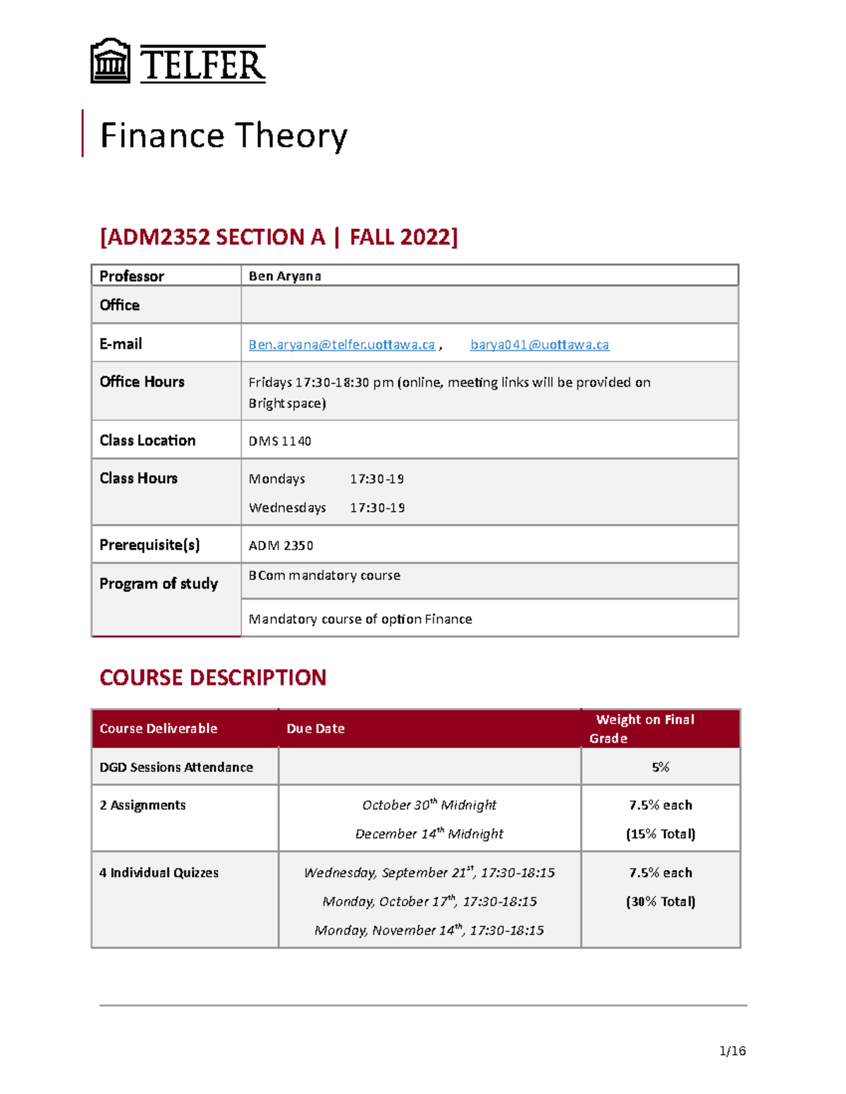 ADM2352A 2209 Bachelor Syllabus - Finance Theory [ADM2352 SECTION A ...
