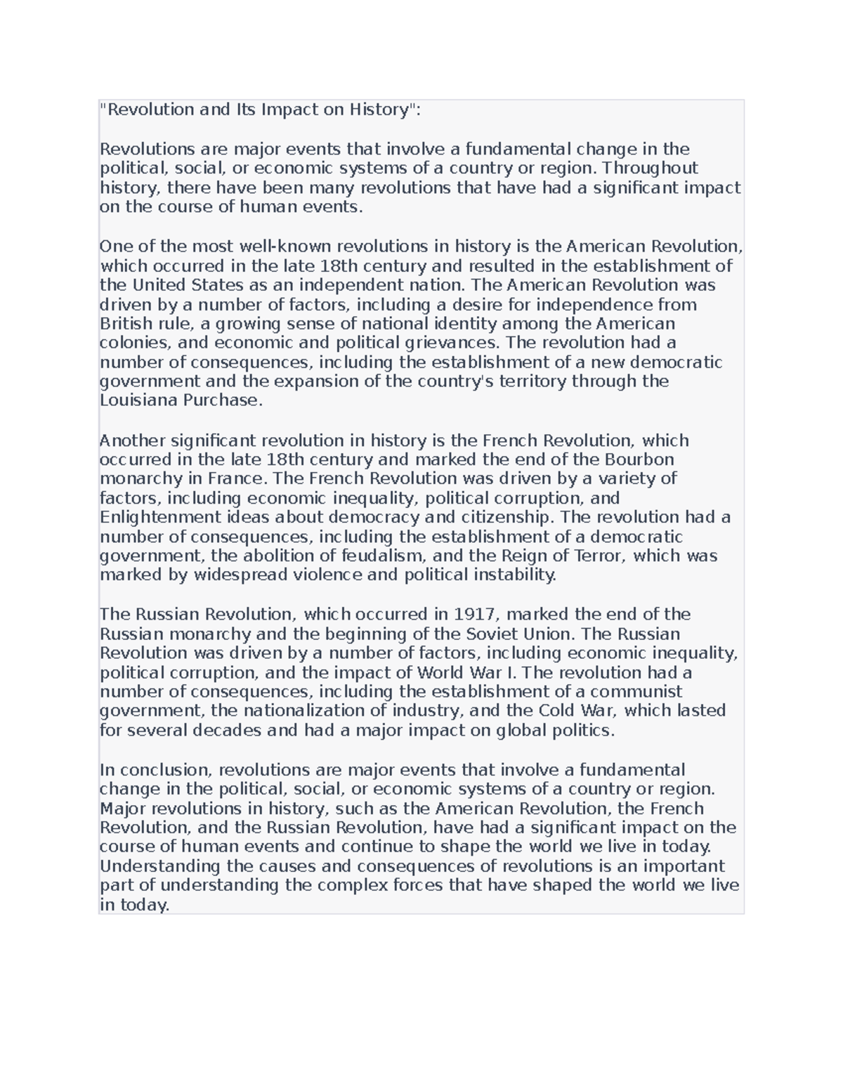 Revolution and Its Impact on History - "Revolution and Its Impact on ...